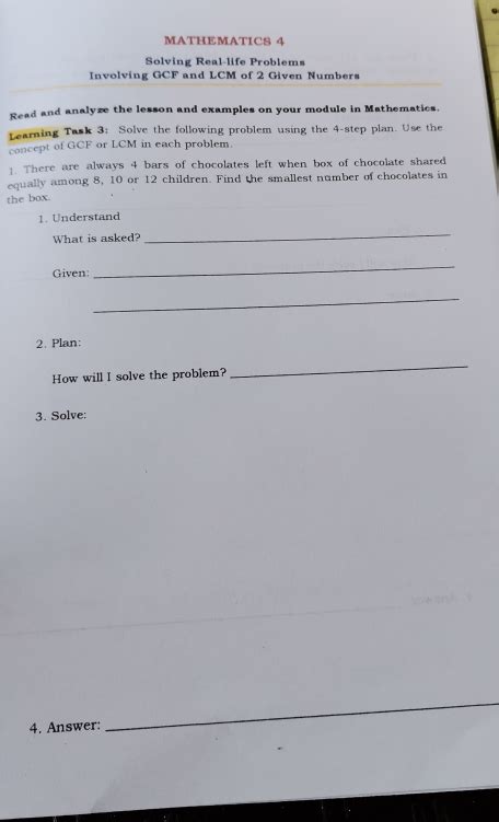 Solved Mathematics 4 Solving Real Life Problems Involving Gcf And Lcm Of 2 Given Numbers Read