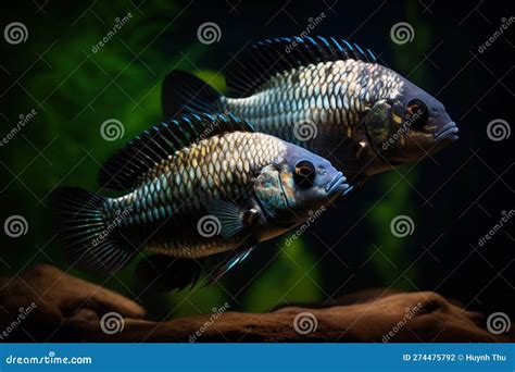 A Stunning Display Of Couple Ram Cichlid Fish Ai Generated Stock