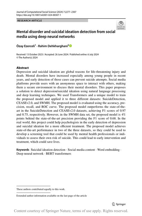 Pdf Mental Disorder And Suicidal Ideation Detection From Social Media