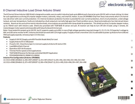 Channel Inductive Load Driver Arduino Shield Electronics Lab