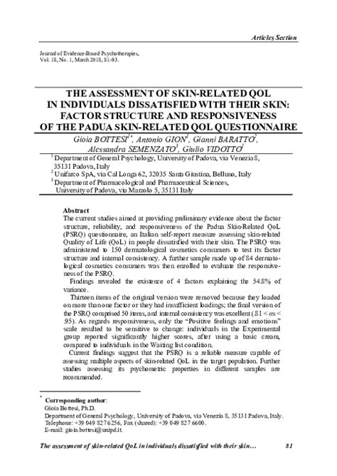 Pdf The Assessment Of Skin Related Qol In Individuals Dissatisfied With Their Skin Factor