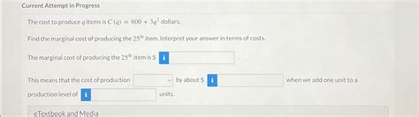 Solved Current Attempt In Progressthe Cost To Produce Q