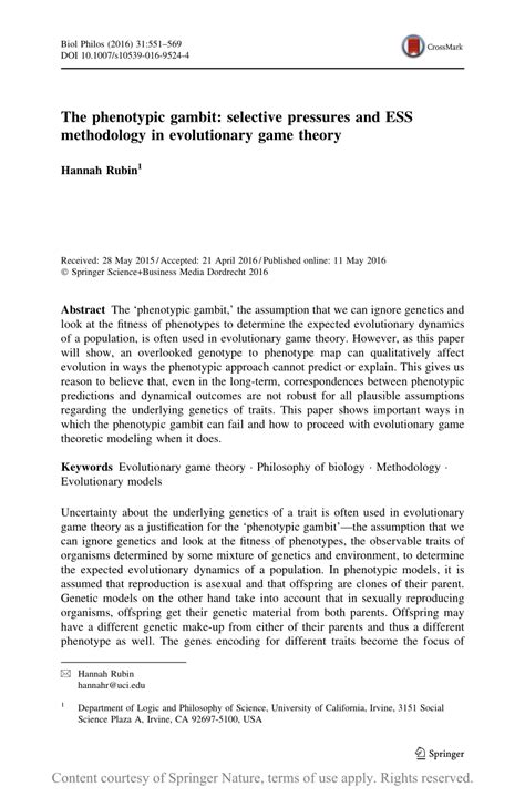 The Phenotypic Gambit Selective Pressures And Ess Methodology In
