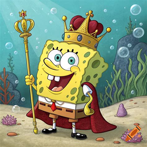 Spongebob Squarepants Wears A Crown And Red Cape Holding A Scepter Underwater On Craiyon