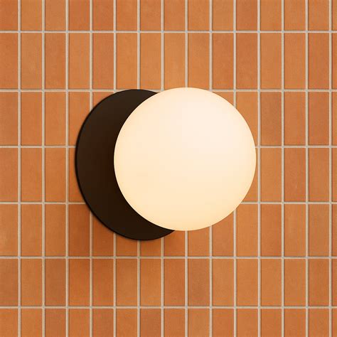 Odessa Opal Frosted Glass Led Wall Light With Black Base Warm White