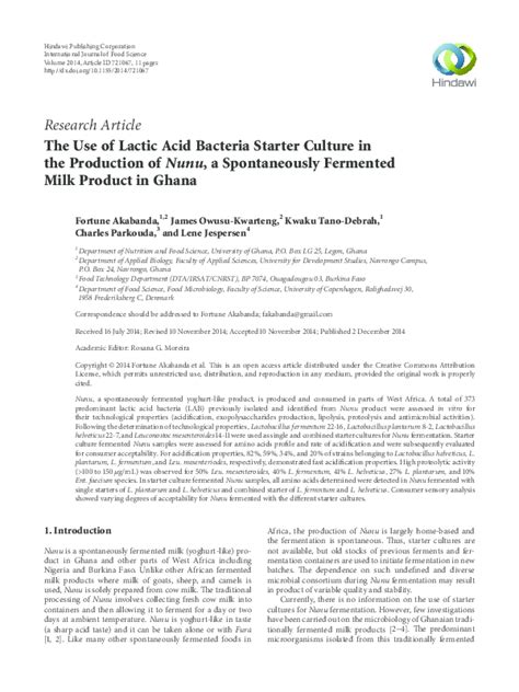 Pdf The Use Of Lactic Acid Bacteria Starter Culture In The Production Of Nunu A