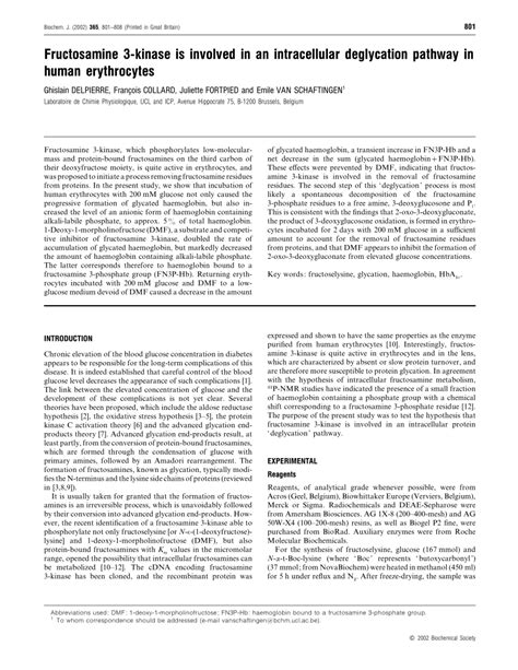 Pdf Fructosamine 3 Kinase Is Involved In An Intracellular Pathway In