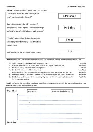 Ks4 Cover An Inspector Calls Teaching Resources