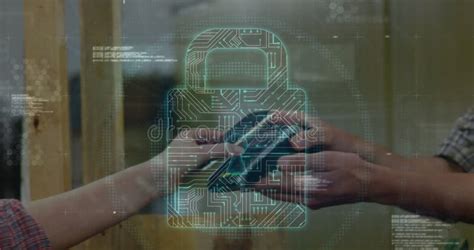 Image Of Network Security Padlock Over People Using Payment Terminal Stock Image Image Of