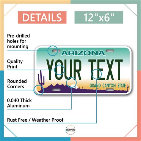 Personalized Arizona License Plate For Cars Trucks Motorcycles Bicy
