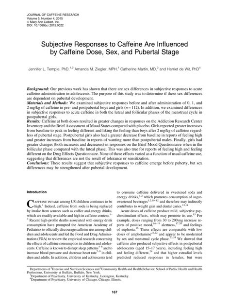 Temple Et Al 2015 Subjective Responses To Caffeine Are Influenced