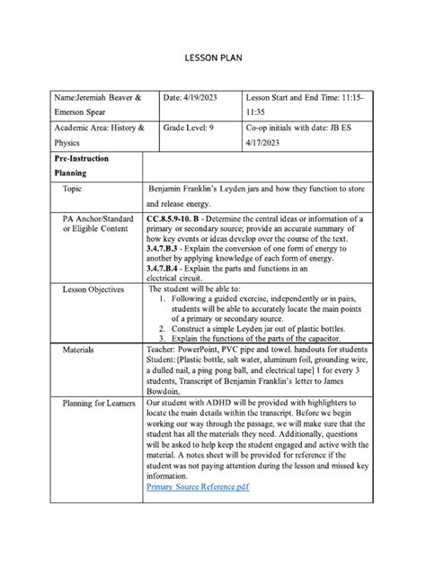 1 Collaborative Lesson Plan Pdf