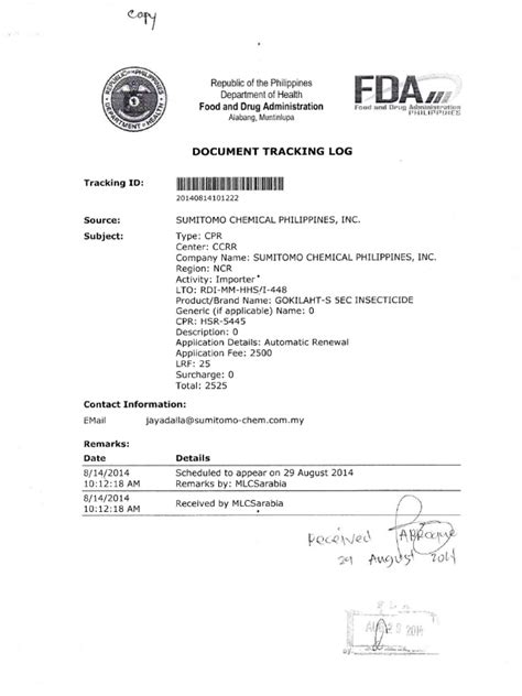 Fda Document Tracking Log Pdf