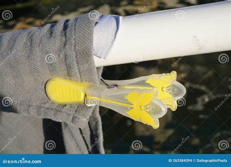 Clothespin That Fixes The Laundry To The Washing Line Simple System
