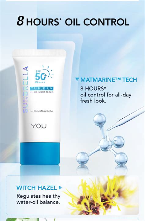 [hot] You Sunbrella Triple Uv Elixir Sunscreen 40ml Spf 50 Pa Uva Uvb Blue Light Protection