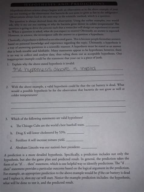 Solved Hypothises And Predictions Hypothesis Driven Science