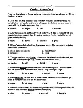 Context Clues Multiple Choice Quiz By Kim Shaver Tpt