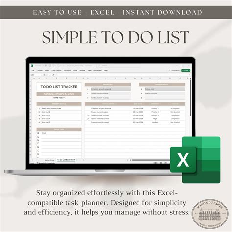Excel Task Planner Spreadsheet Digital To Do List Daily Task