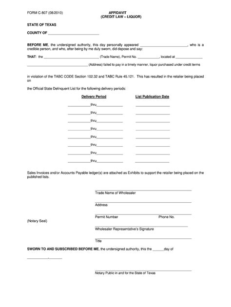 Credit Law Affidavit Cash Credit Law Form Tabc State Tx Fill Out