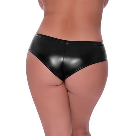 Hard Candy Black Wet Look Low Rise Split Crotch Boy Short Queen Size