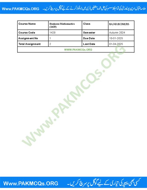 1429 Assignment For Aiou Syudent 1429 Course Code Business
