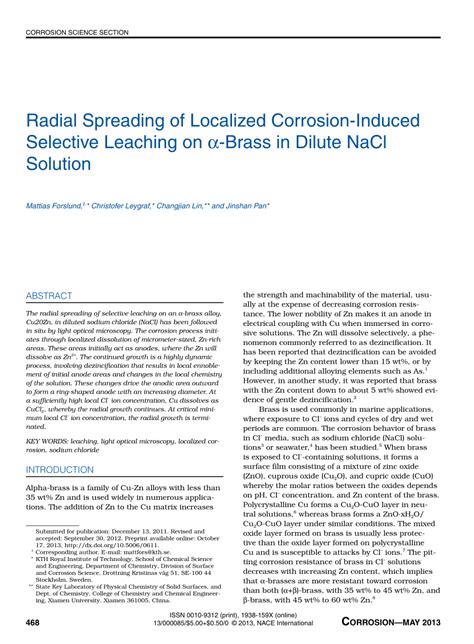 Pdf Radial Spreading Of Localized Corrosion Induced Selective