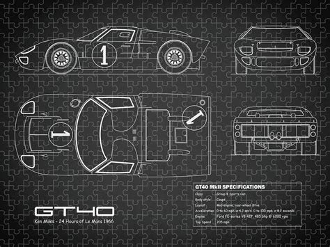 The Gt40 Blueprint In Black Jigsaw Puzzle By Mark Rogan Px Puzzles