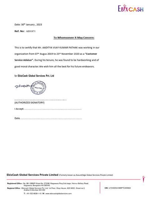 Aaditya Pathak Experience Letter Pdf