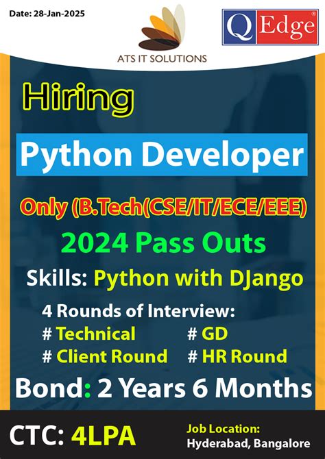 Hiring For Python Developer Ats 28 Jan 2025 Qedge Technologies