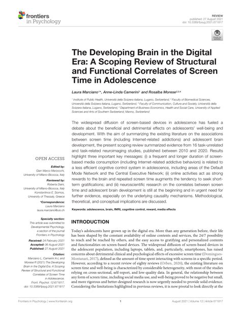 Pdf The Developing Brain In The Digital Era A Scoping Review Of Structural And Functional