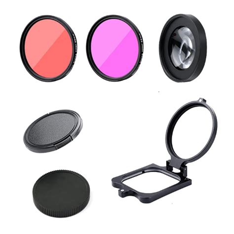 Canne Selfie Objectif Macro 16x Hd Filtre De Plongée Rouge Violet 58mm Adaptateur Capuchon