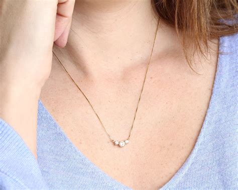 14k Solid Gold Trio Stone Necklace Three Stone Necklace Benati
