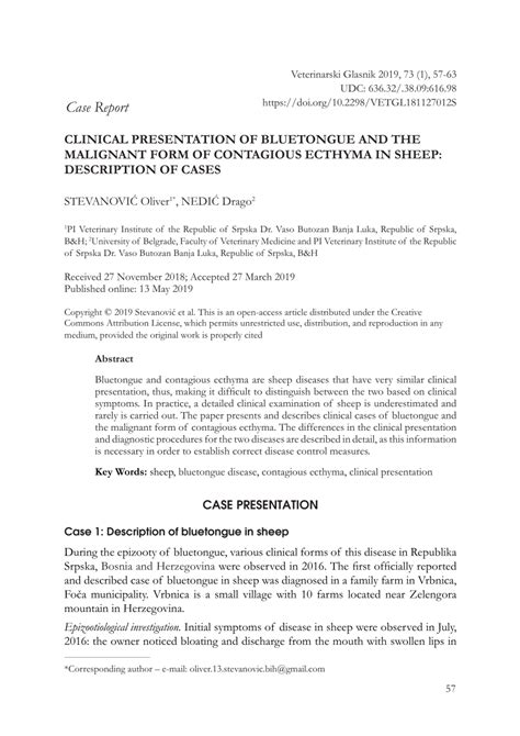 Pdf Clinical Presentation Of Bluetongue And Malignant Form Of