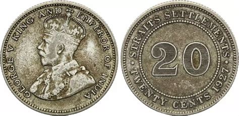 Coin Straits Settlements 20 Cent George V 1927 Silver