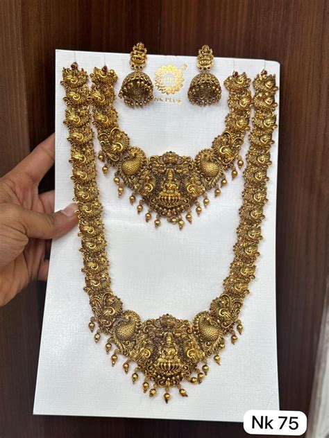 Grand Gold Plated Lakshmi Temple Bridal Jewellery Set Long Haram