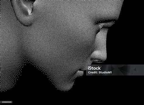 Abstract Man Head Made From Dots Side View Of Dotted Face Background