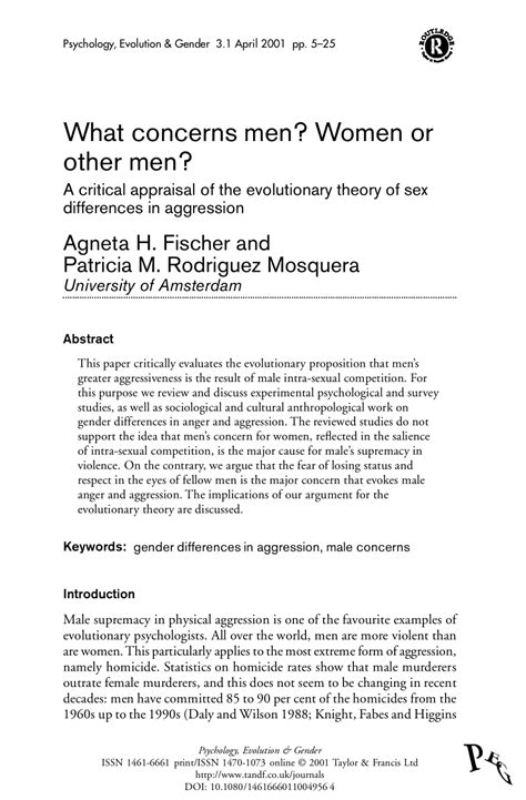 Pdf What Concerns Men Women Or Other Men A Critical Appraisal Of