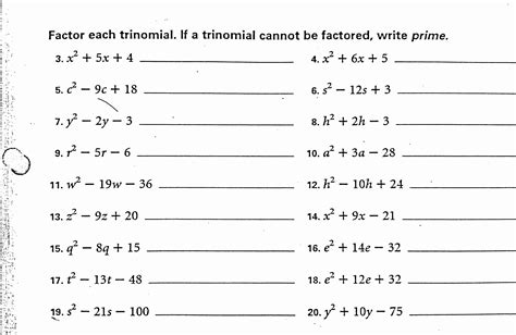 50 Factoring Trinomials A 1 Worksheet Chessmuseum Template Library