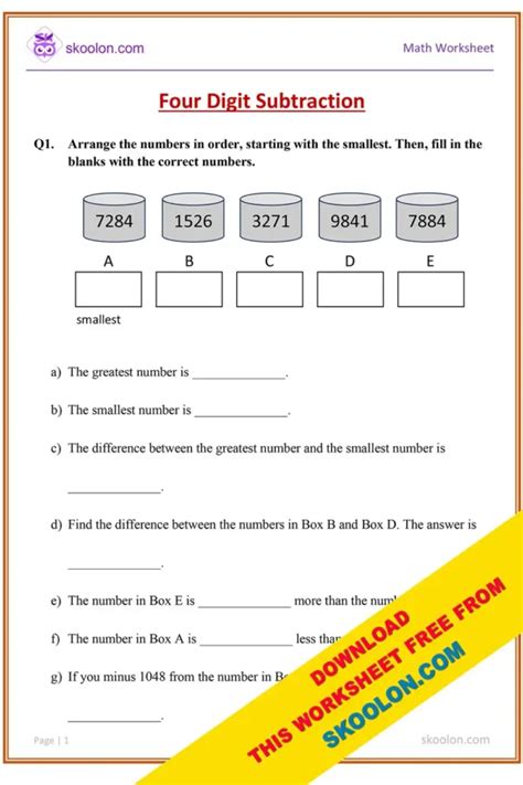 Four Digit Subtraction Worksheet 6