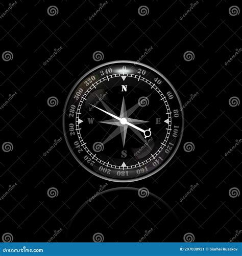 3d Realistic Compass Round With Chrome Rim Vector Illustration On