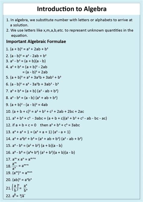 Algebra Formulas Definition Examples And More