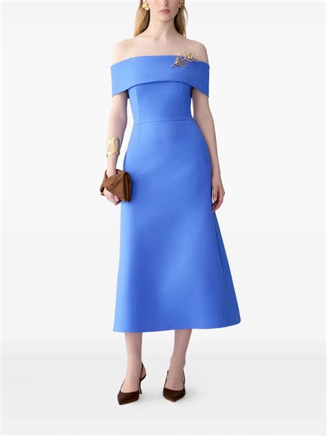 Carolina Herrera Off Shoulder A Line Midi Dress Blue Farfetch