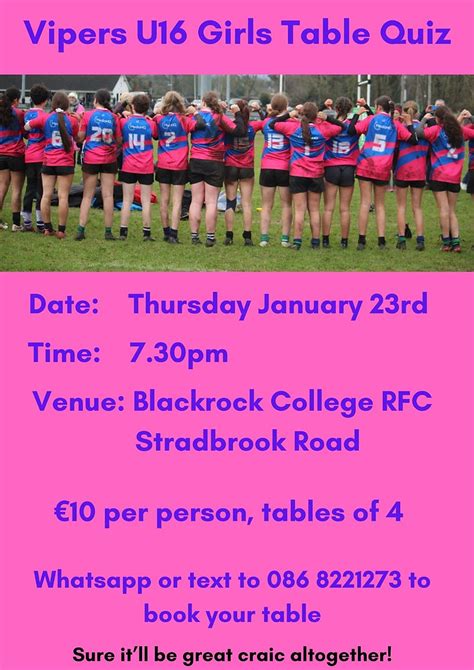 Vipers U16 Girls Table Quiz