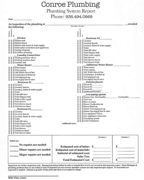 Plumbing Systems Inspection Report