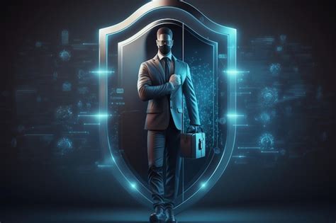 Premium Ai Image A Man Standing In Front Of A Shield With A Shield In