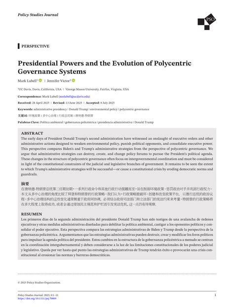 Presidential Powers And The Evolution Of Polycentric Governance Systems