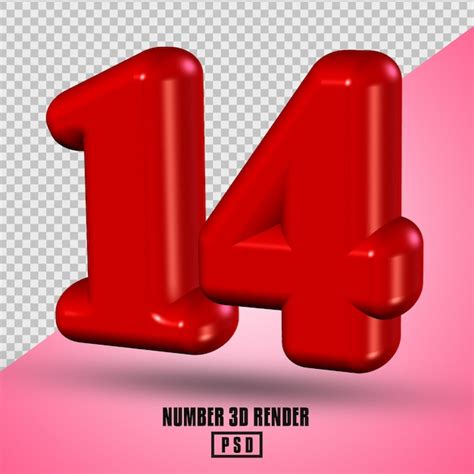 Renderizado 3d De Color Rojo Número 14 Archivo Psd Premium