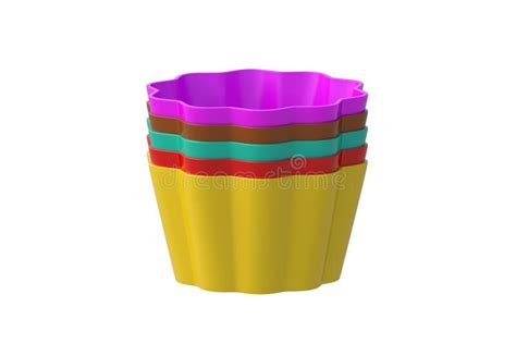 Stack Of Silicone Molds For Muffin Or Cupcake Isolated On White