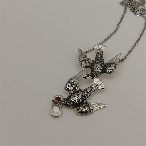 Vintage Sterling Silver Diamond Birds Pendant Necklace Etsy