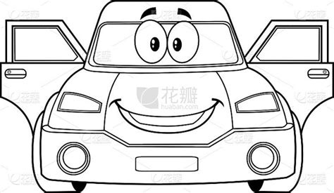 概述快乐可爱的汽车卡通人物与打开的门